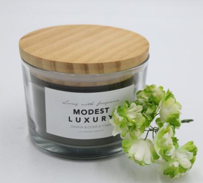 China Straight cup with color label 280g wax filling candle glass with wooden lid for sale