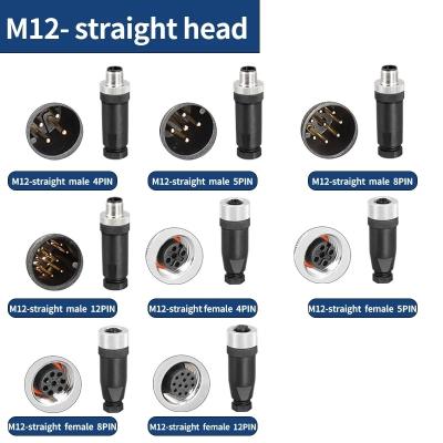 China M12 Sensor Connector Waterproof Male Female Plug Screw Coupling 3 4 5 8 12 Pin A type Sensor Connectors for sale