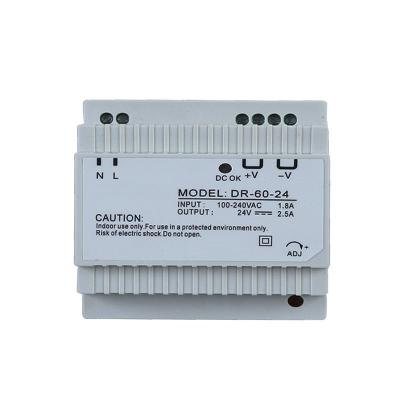 China Fuente de alimentación del modo de la transferencia del carril del dinar de la salida de DR-60-24 60W 24V 2.5A DC en venta