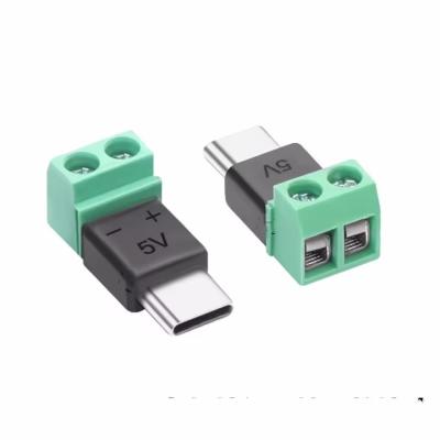 China Type C Male To 2Pin 5V Green Screw Terminals Adapter USB Connector For Mobile Phone And Computer Charging for sale