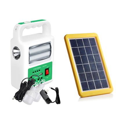 China Portable Solar Power Bank Panel 2 LED Lamp with USB Cable Battery Charger Emergency Lighting System for sale