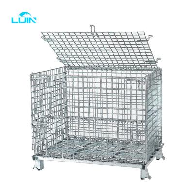 China Alambre de acero del plegamiento de Warehouse Mesh Metal Cage Storage Container Phosphorization en venta