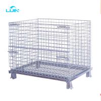 China Customized Galvanized Collapsible Folded Stackable Warehouse Metal Wire Mesh Heavy Duty Pallet Cage for sale