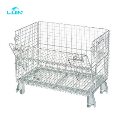 China Collapsible Wire Mesh Containers Pallets Metal Foldable Cage With 500KG Capacity for sale