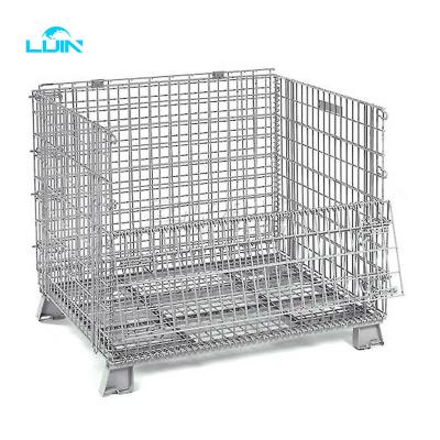 China Collapsible Wire Mesh Containers Pallets Metal Foldable Cage With 500KG Capacity for sale