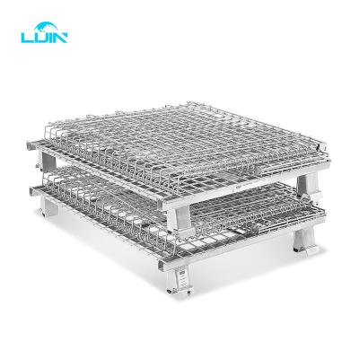 China Heavy Duty Industrial Stackable Wire Mesh Pallet Cage Foldable Steel Mesh Box for sale