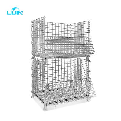 China Heavy Duty Industrial Stackable Wire Mesh Pallet Cage Foldable Steel Mesh Box for sale