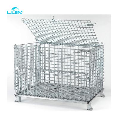 China Heavy Duty Industrial Stackable Wire Mesh Pallet Cage Foldable Steel Mesh Box for sale