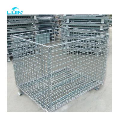 China Heavy Duty Industrial Stackable Wire Mesh Pallet Cage Foldable Steel Mesh Box for sale