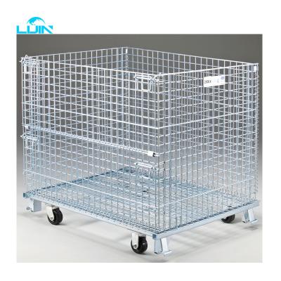 China Industrial Transport Storage Equipment Folding Wire Mesh Roll Container Cages Trolleys for sale