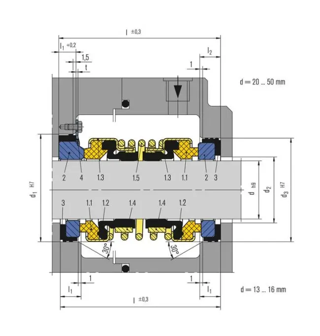 560d-30/ED560-30mm, 560d-30s/ ED560-30s Double Face Mechanical Seals Dual Seal (Material: CAR/CER/NBR+SIC/SIC/NBR)