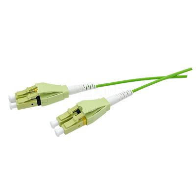 China KEXINT Uniboot Fiber Optical Patch Cord LC UPC Duplex OM5 LSZH Green for sale