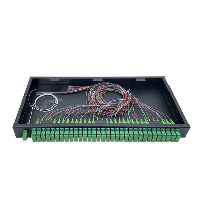 China 1U 19 Inch Rack Mount Fiber Optic PLC Splitter 1x64 SC APC Connector for sale