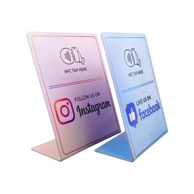 China Custom NFC Stand Social Media Review NFC PVC Google Review Card Menu Display Stand for sale