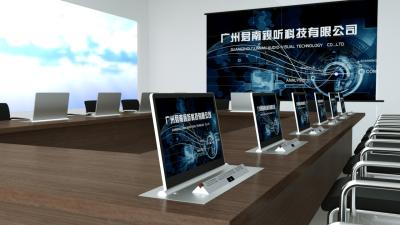 China Office Equipment Ultrathin Lcd Monitor Motorized Pop Up Monitor Lift Unite With Microphone For Meeting Room for sale