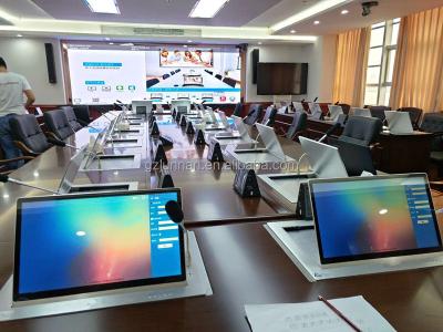 Cina Paperless Conference System Equipped Ultrathin Flip Up Monitor Lift Hidden Desk Monitor Lift in vendita