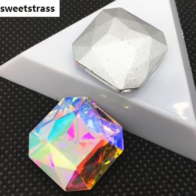 China Shimmering Point Back Square Glue on Embellishments Glitter Rhinestones AB Color 3D Multi Facets Textile Trim Accessory for sale