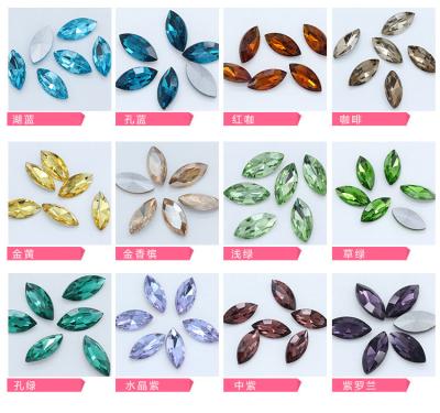 China Marquis Horse Eye Point Back Shaped Glass Glue on Rhinestones Marquise Cut Beads Craft Skating Costumes Dance Wear Trims for sale