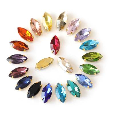 China Gold Base Claw Leaf Marquise Sew on Rhinestones Craft Handiwork Party Accessories ESTY Spark Swimsuits Decorations Trims for sale