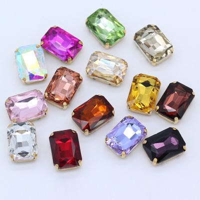 China Glass Crystal Sewing Rhinestones Rectangle Gems Handiwork DIY Craft Ornament Gold Claws Couture Design Show Wear Trims for sale