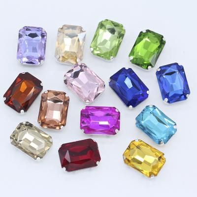 China Sew on Rhinestones with Silver Claw Square Glass Gems Shiny Ballet Dance Wear Trims Couture Fashion Handwork Accessoy for sale