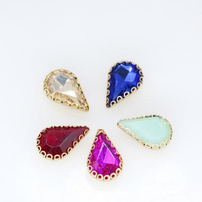 China Tear Drop D Chain Gold Claw Sewing Rhinestones Sets Handiwork Craft Couture Fashion Design Trims Shiny Beads Flower Claw for sale
