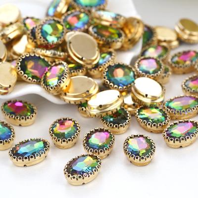 China Oval D Chain Gold Claw Sewing Rhinestones Sets Handiwork Craft Couture Fashion Design Trims Shiny Beads Flower Claw for sale