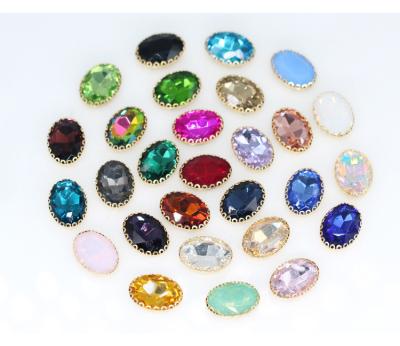 China Ellipse Oval Glass D Chain Gold Claw Sew on Rhinestones Handmade Brooch Accessories Samba Dance Burlesque Trims Glitter for sale