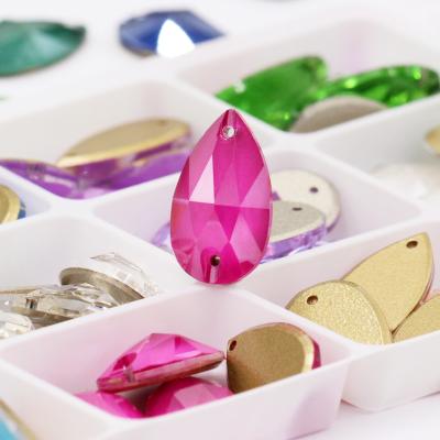 China Apparel Decorative Sew on Rhinestones with Holes Fabric Sourcing Pear Shaped Beading Textile Fashion Ornament Trimming for sale