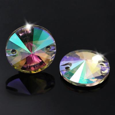 China Round Sew on Rhinestones Sewing Beads Glass Strass 2 Holes Frame-less Shinny Trims Blingbling Accessories Leotard Wear for sale