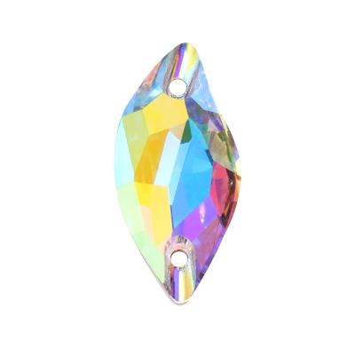 China Leaf Sew on Rhinestones Sewing Beads Glass Strass 2 Holes Frame-less Shinny Trims Blingbling Accessories Leotard Wear for sale