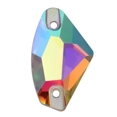 China Sew on Rhinestones Crystal AB Flatback Jewelry Strass Double Holes Beading Apparel New Fashion Design Axe Shaped for sale
