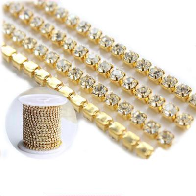 China Rhinestone Cup Chain Chaton Crystal Chain Gold Plated Bling Trims Decorative Chain Accessories for Garment Dress for sale