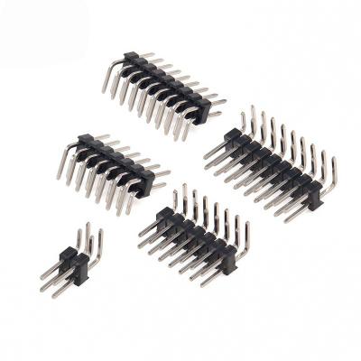 China 1.27mm Dual Row Single Body Right Angle Through-Hole Pin Header, 2×2P–2×40P, Custom Plating & Pin Length for sale