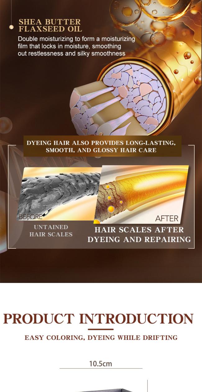Ammonia free hair color cream covering white hair, multi-stage color, one-step healthy hair dye