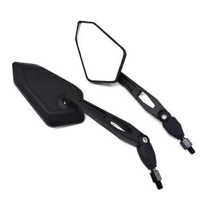 China Convexe zwarte vintage flexibele motorfiets zijspiegel met en plastic schelp nylon staaf Te koop