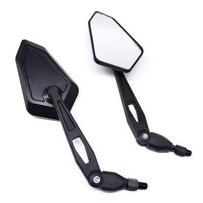 China Convexe zwarte vintage flexibele motorfiets zijspiegel met en plastic schelp nylon staaf Te koop