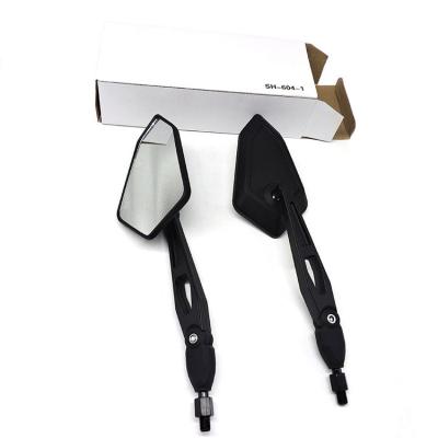 China Convexe zwarte vintage flexibele motorfiets zijspiegel met en plastic schelp nylon staaf Te koop