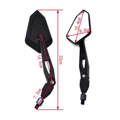 China Convexe zwarte vintage flexibele motorfiets zijspiegel met en plastic schelp nylon staaf Te koop