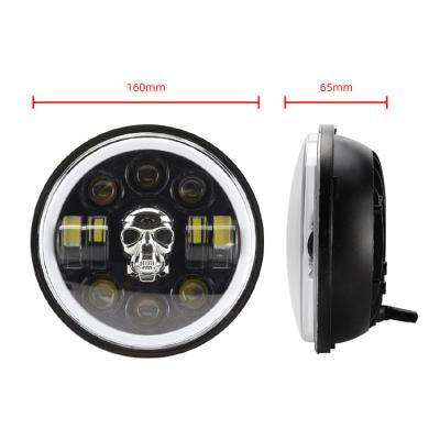 China Motocicletas modificadas 6,3 polegadas LED redondo faróis com design de crânio personalizado à venda