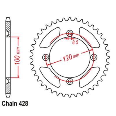 China Aangepaste staal 428 44-56T Motorfiets achtersproei voor Yamaha YZ85 YZ80 Doel vervangen Te koop