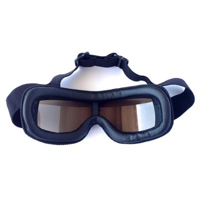 China Silikonband Aanpasbare vintage leer motorfietsrijbril voor helm Te koop