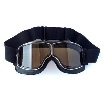 China Silikonband Aanpasbare vintage leer motorfietsrijbril voor helm Te koop