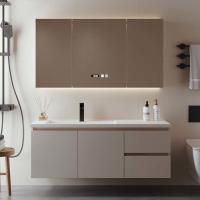 China Wall Mounted Solid Wood Bathroom Vanity 80cm with Ceramic Basin and Partition Storage for sale