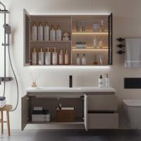 China Wall Mounted Solid Wood Bathroom Vanity 80cm with Ceramic Basin and Partition Storage for sale