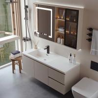 China Wall Mounted Solid Wood Bathroom Vanity 80cm with Ceramic Basin and Partition Storage for sale
