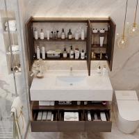 China Luxury Wall Mounted Bathroom Vanity Cabinet with Ceramic Basin 78x60cm Mirror for sale
