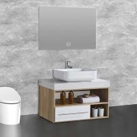 China PVC Surface Bathroom Vanity Cabinet Set 80cm with LED Mirror Ceramic Basin for sale