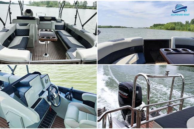 Comfortable seating area of pontoon boat