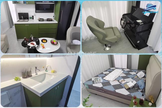 Houseboat upper deck with seating area